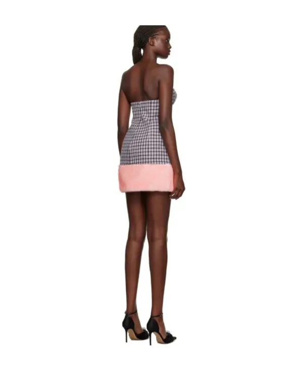 AREA Crystal-embellished Plaid Cotton Shirt Dress