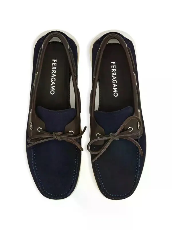 FERRAGAMO Suede Boat Loafers With Gancini Detail
