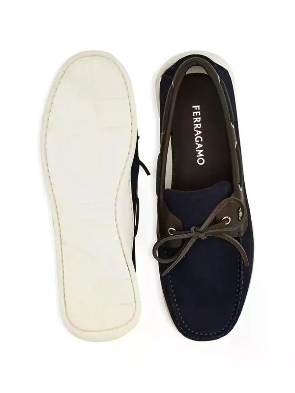 FERRAGAMO Suede Boat Loafers With Gancini Detail