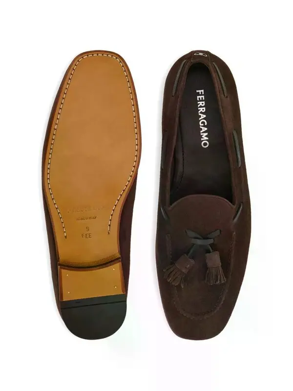 FERRAGAMO Tassel Loafers In Kid Suede - Brown