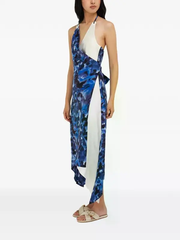 FERRAGAMO Printed Silk Halter Neck Wrap Dress