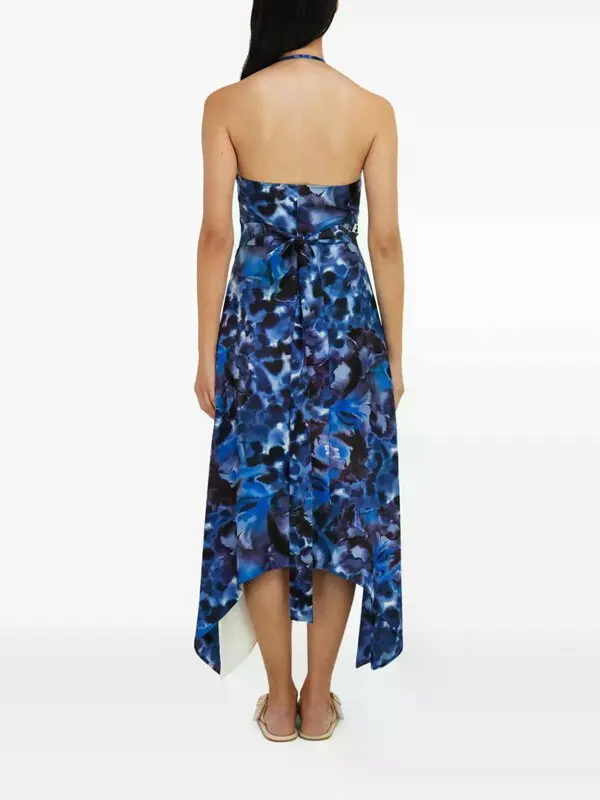 FERRAGAMO Printed Silk Halter Neck Wrap Dress