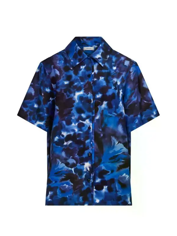 FERRAGAMO Carnation-print Pure Silk Shirt - Blue