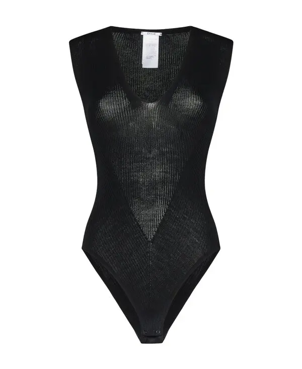 Wolford Aurora Rib Net Bodysuit - Black