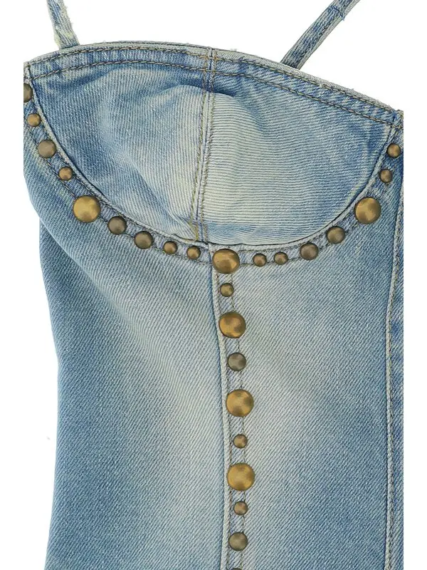 Blumarine Stud-embellished Denim Corset Top