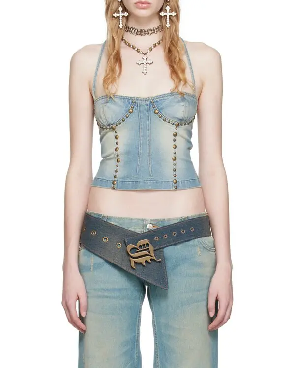 Blumarine Stud-embellished Denim Corset Top