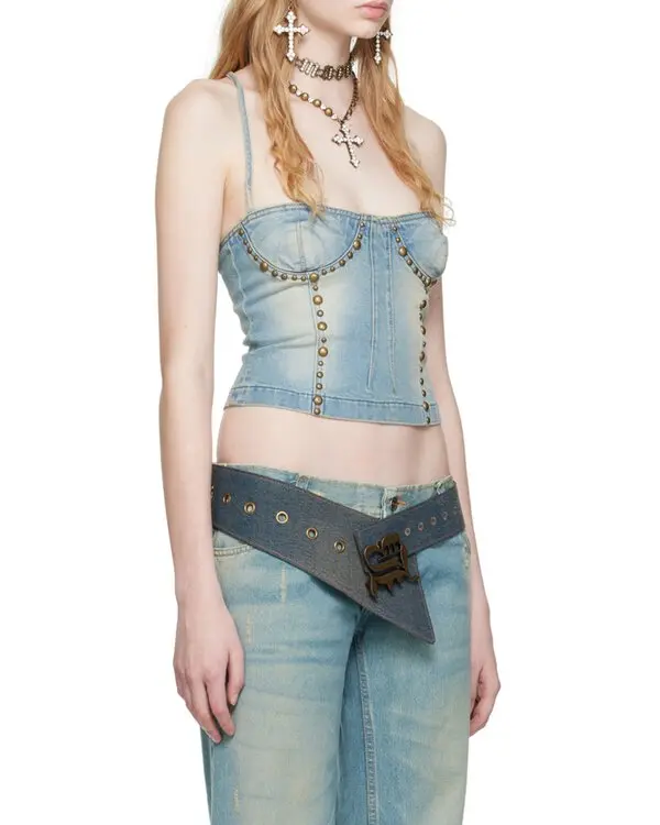 Blumarine Stud-embellished Denim Corset Top