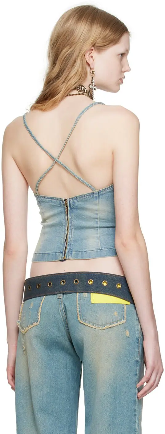 Blumarine Stud-embellished Denim Corset Top
