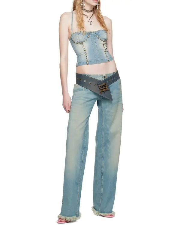 Blumarine Stud-embellished Denim Corset Top