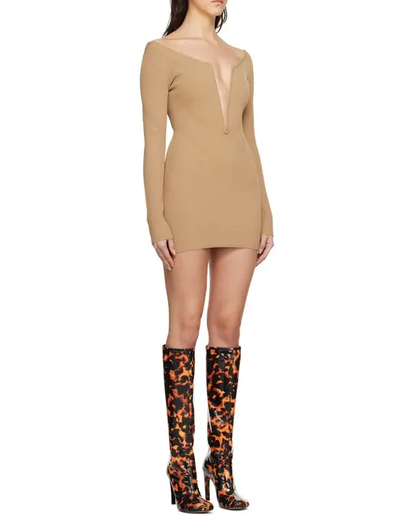 DION LEE Angled Ribbed-knit Mini Dress