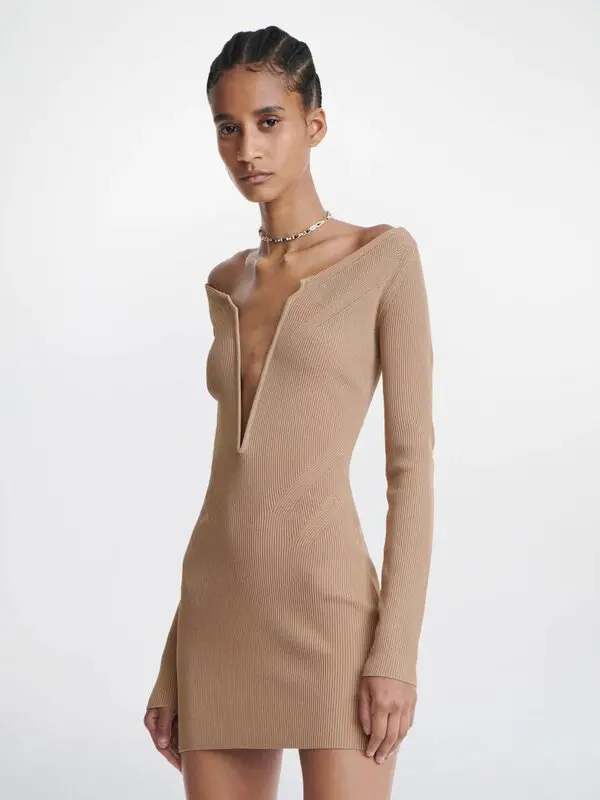 DION LEE Angled Ribbed-knit Mini Dress