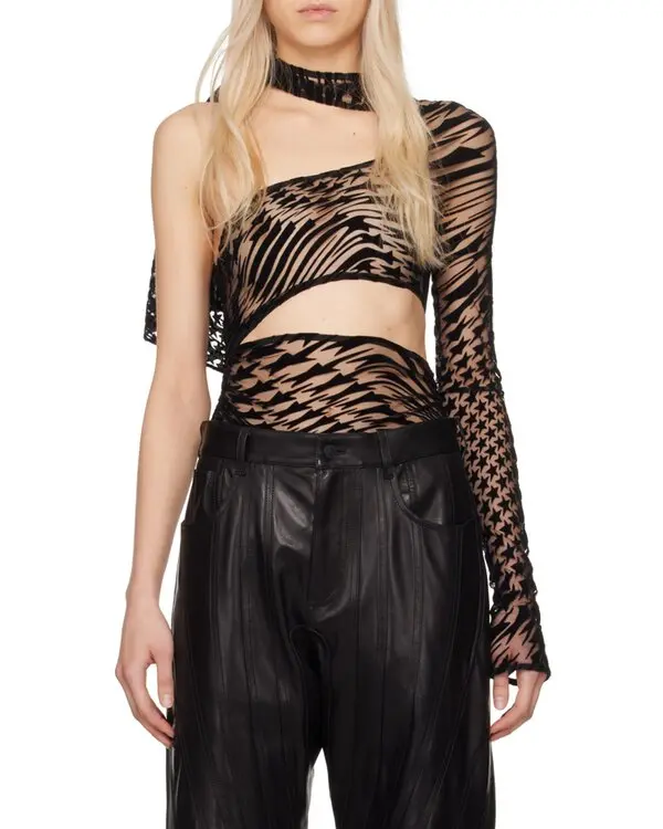 MUGLER Asymmetric Star-print Bodysuit