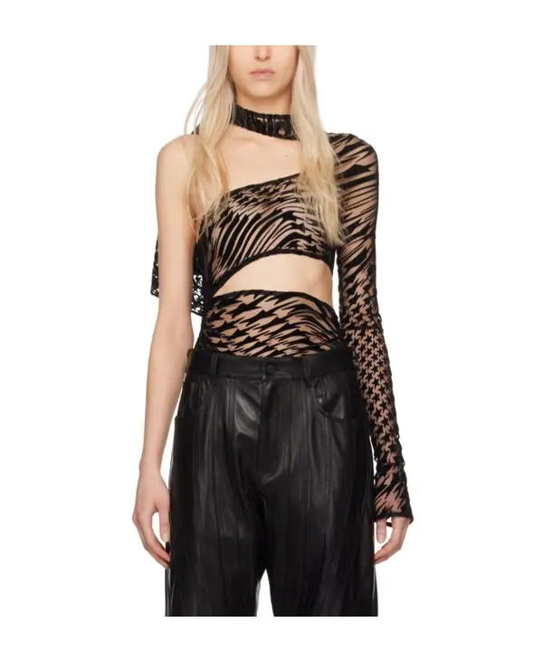 MUGLER Asymmetric Star-print Bodysuit