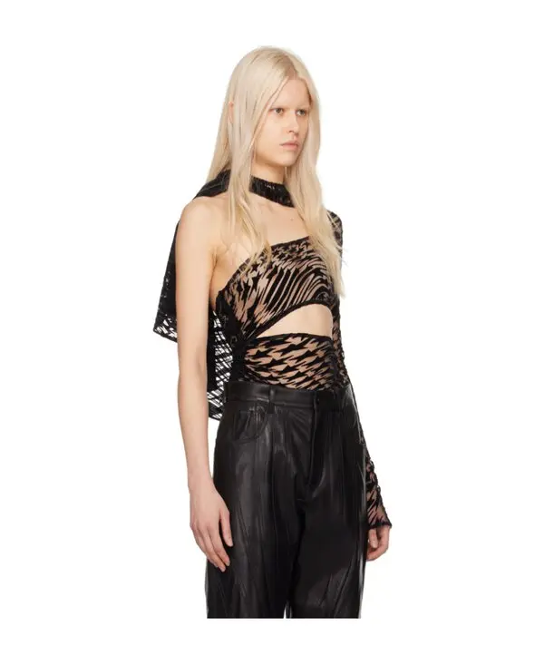 MUGLER Asymmetric Star-print Bodysuit