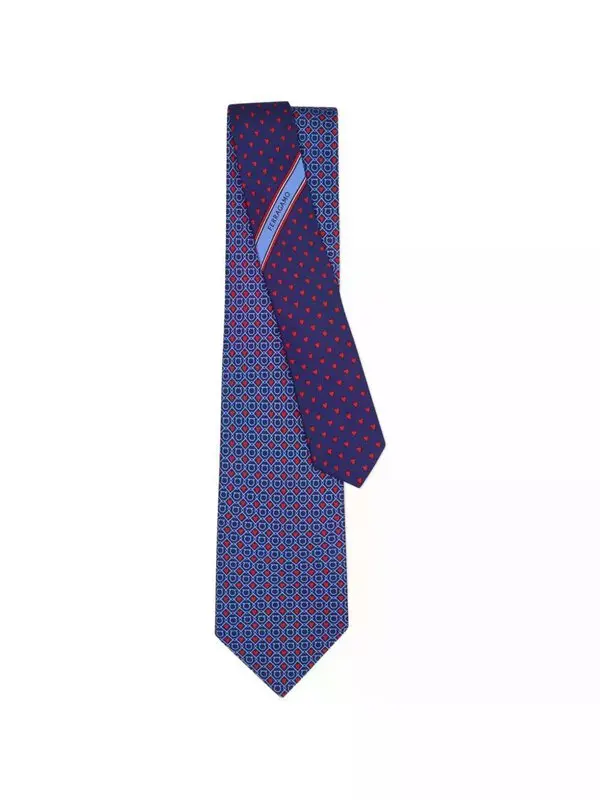 FERRAGAMO Gancini Hearts Silk Tie - Blue