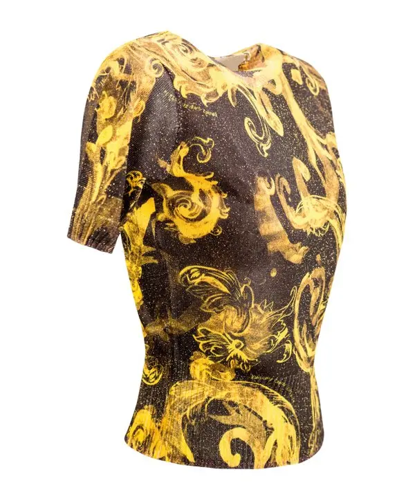 Versace Barocco Print Mock Neck Knit Top