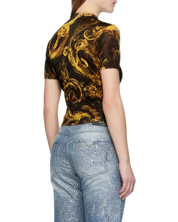 Versace Barocco Print Mock Neck Knit Top