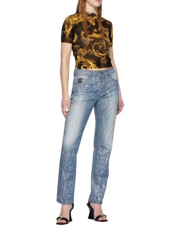 Versace Barocco Print Mock Neck Knit Top