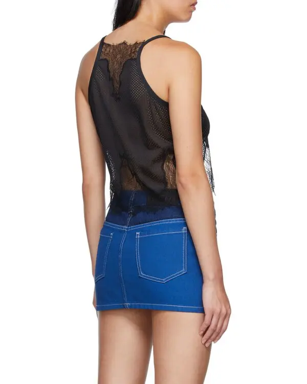 DION LEE Black Chantilly Mesh Tank Top
