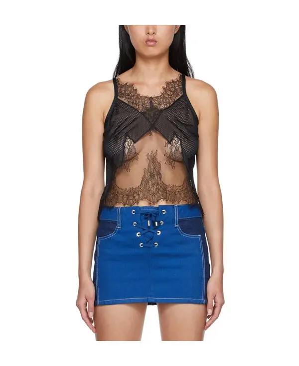 DION LEE Black Chantilly Mesh Tank Top