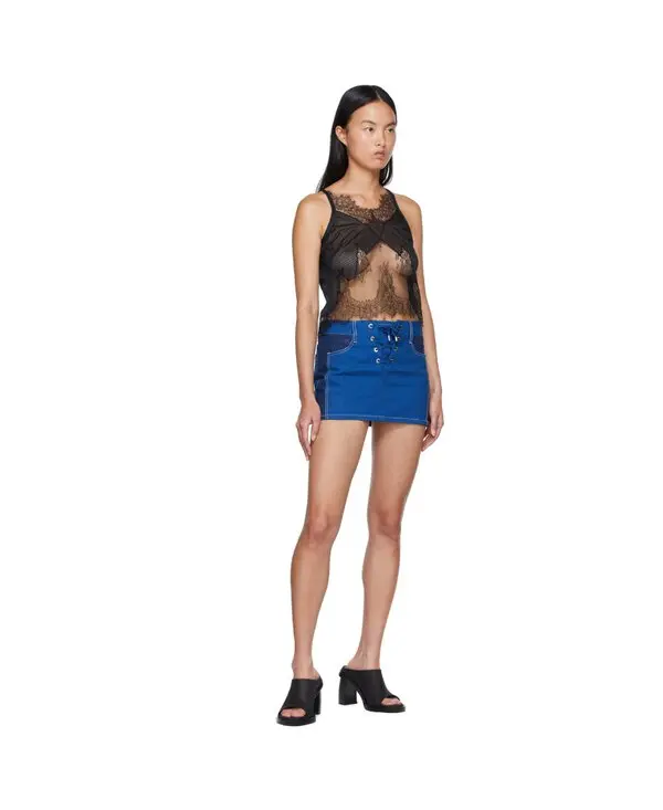 DION LEE Black Chantilly Mesh Tank Top