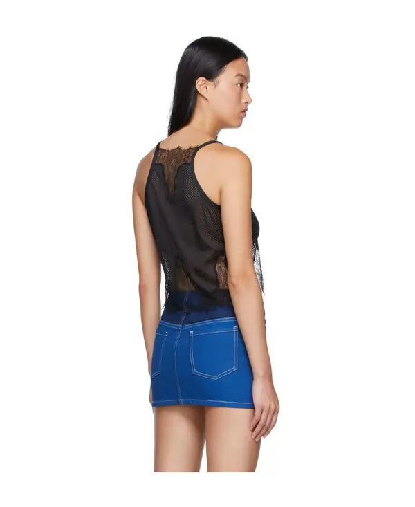 DION LEE Black Chantilly Mesh Tank Top