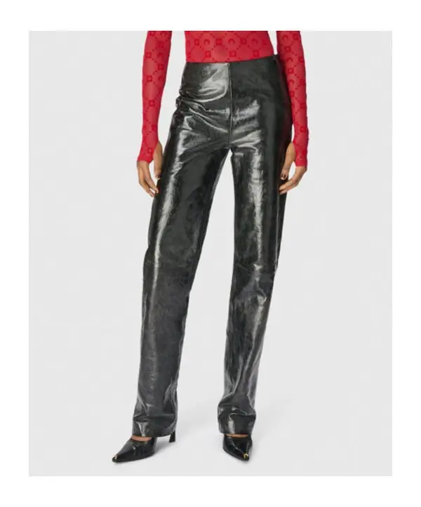 MARINE SERRE Glossy Moon Leather Straight Trousers