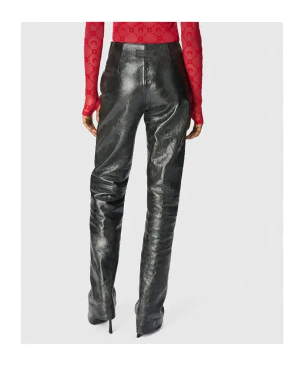 MARINE SERRE Glossy Moon Leather Straight Trousers