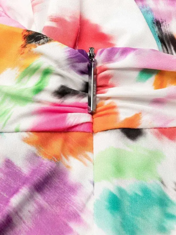MSGM Abstract Floral Print Draped Midi Dress