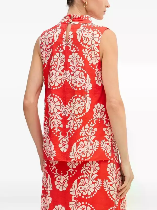 Lola Casademunt Sleeveless High Neck Printed Blouse - Red