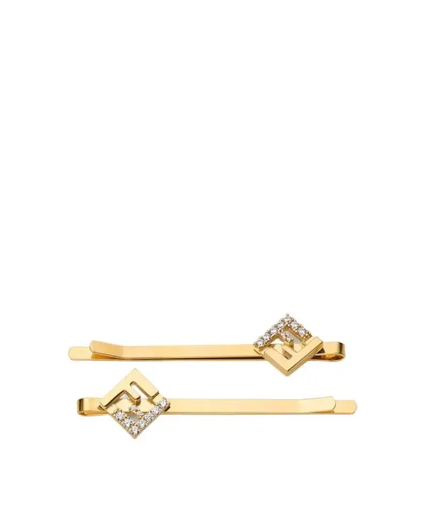 Fendi Gold-finish Metal Hair Clips With Crystal Embellishment - Golden