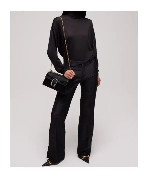 Gucci Extra Fine Knit Silk Turtleneck Long Sleeve Top