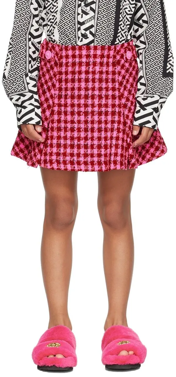 Versace Houndstooth Tweed Skirt With Medusa Buttons