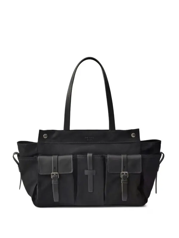 Prada Route Canvas And Leather Tote Bag