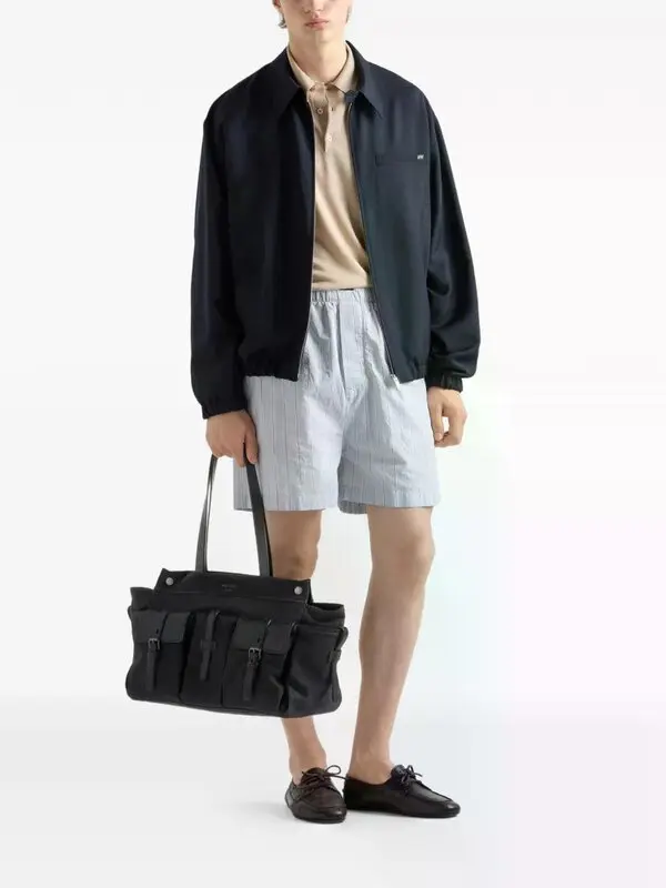 Prada Route Canvas And Leather Tote Bag