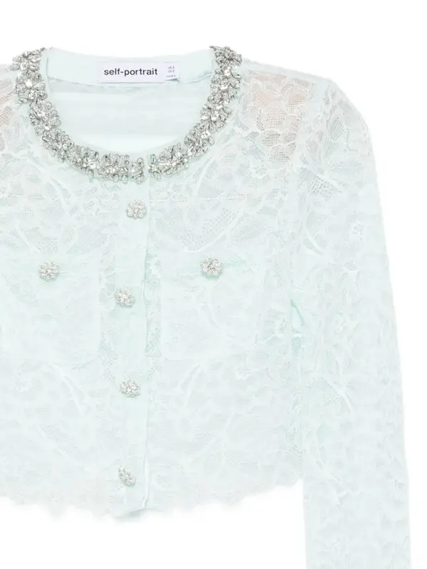 SELF-PORTRAIT Cropped Lace Embellished Jacket - Mint