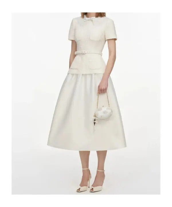 SELF-PORTRAIT Bouclé-knit Belted Midi Dress