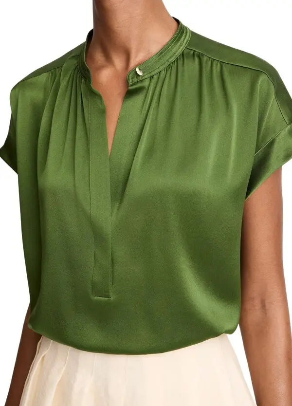 Vince Silk Gathered Cap-sleeve Blouse