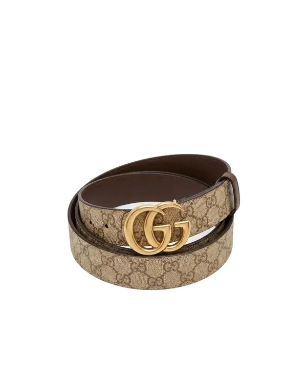 Gucci Reversible Cut Gg Marmont Belt - Sand And Dark Brown