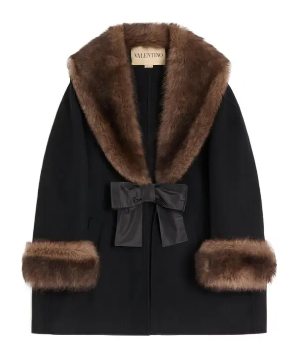 Valentino Garavani Draped Shearling Trimmed Coat
