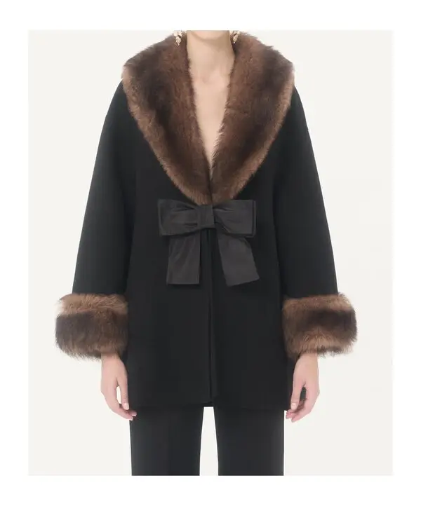 Valentino Garavani Draped Shearling Trimmed Coat