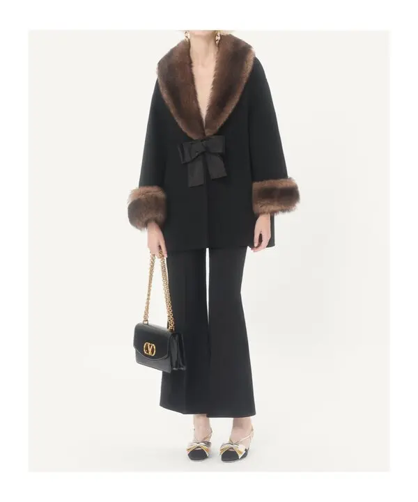 Valentino Garavani Draped Shearling Trimmed Coat