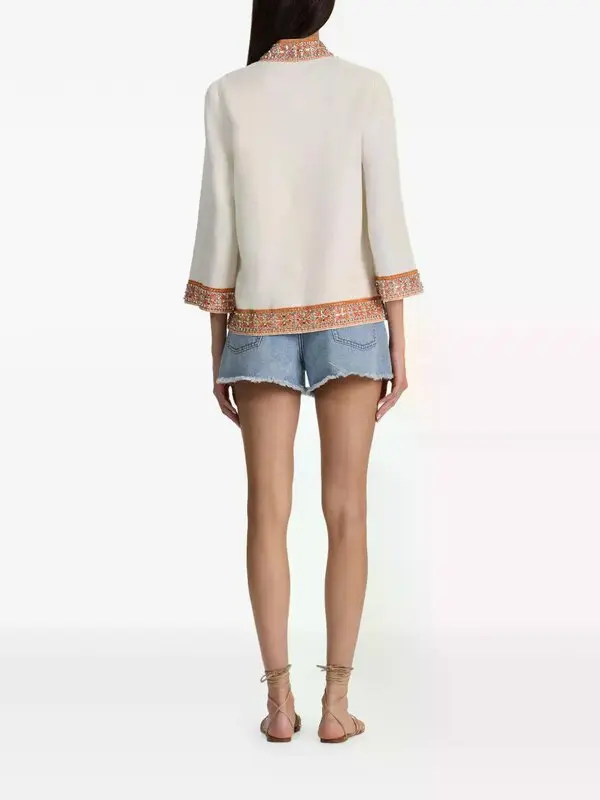Alice + Olivia Eleonora Embellished Linen Tunic Top