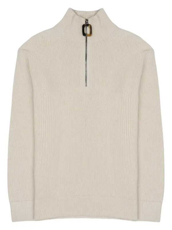 JW Anderson Wool Cotton Blend Zip Pullover - Beige