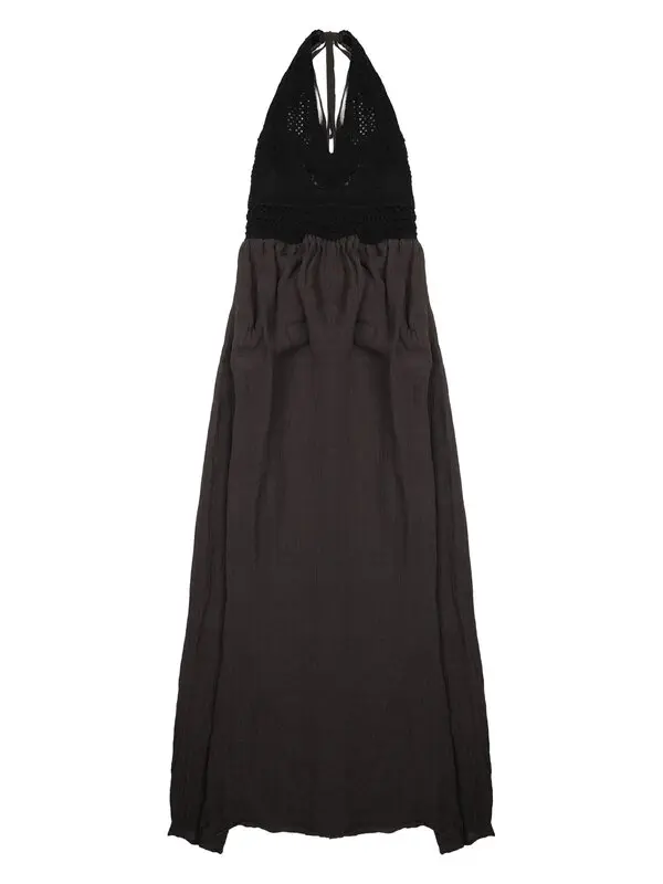 120% Lino Crochet Halterneck Maxi Dress - Charcoal