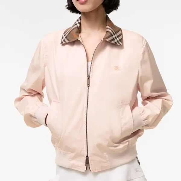 Burberry Cropped Tropical Gabardine Harrington Jacket - Compact Pink