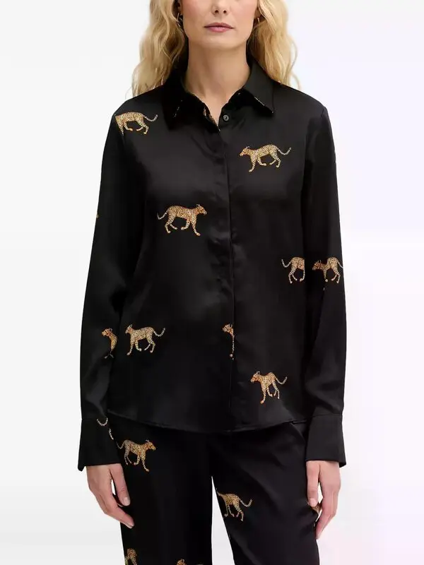 LOLA CASADEMUNT Leopard-print Satin Shirt - Black