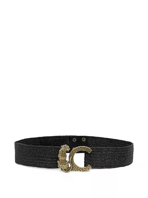 LOLA CASADEMUNT Woven Leopard Motif Buckle Belt - Black