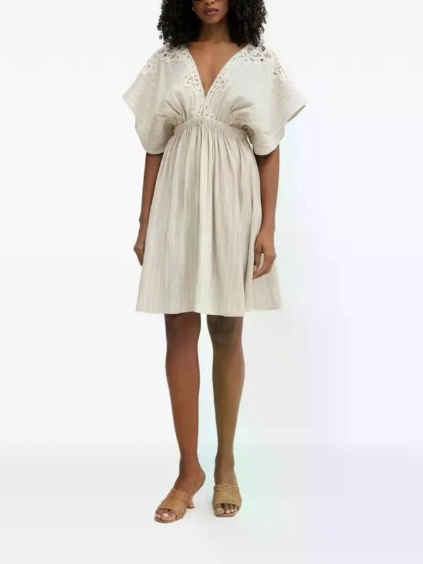 TWINSET Lace-trimmed Striped Mini Dress - Neutrals