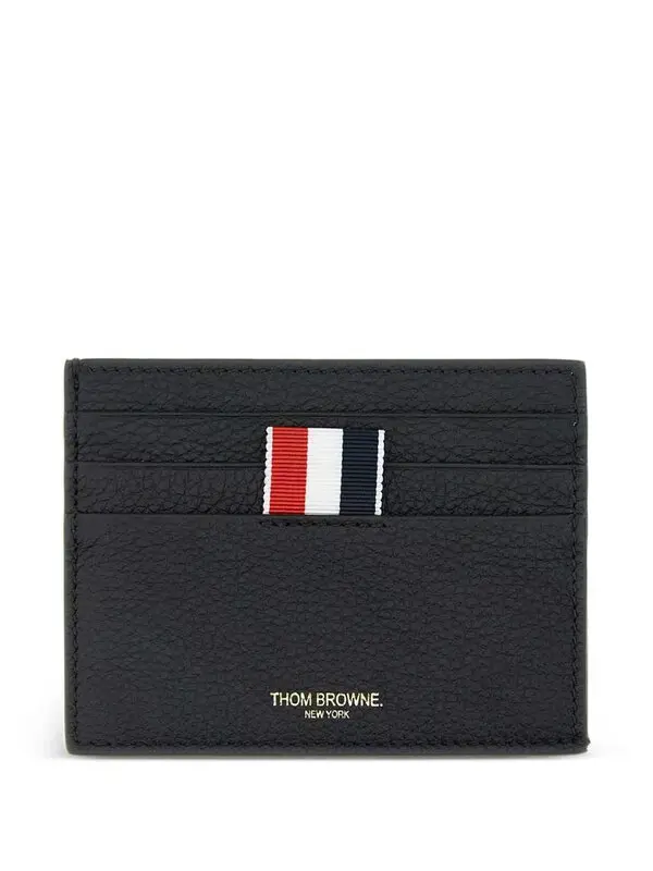 Thom Browne Pebble-grain Striped-tab Card Holder - Black